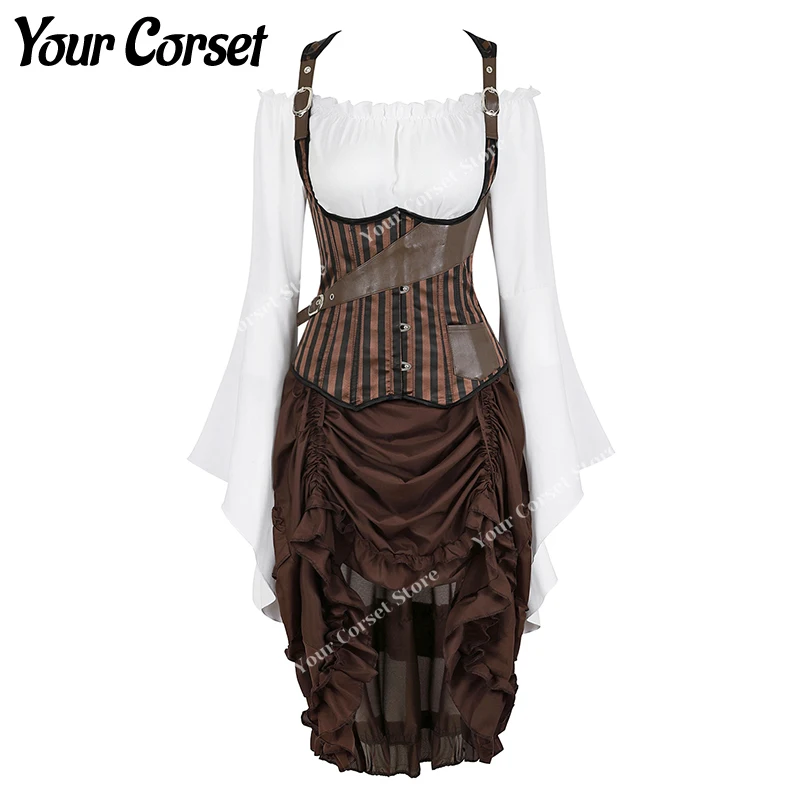 Women Pirate Costume Corset Dress Plus Size Steampunk Corset Top Lace ...