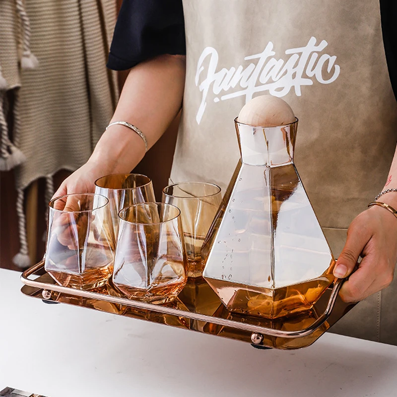 Jarra-de-gua-de-vidro-colorida-conjunto-de-copo-de-gua-hexagonal-para ...