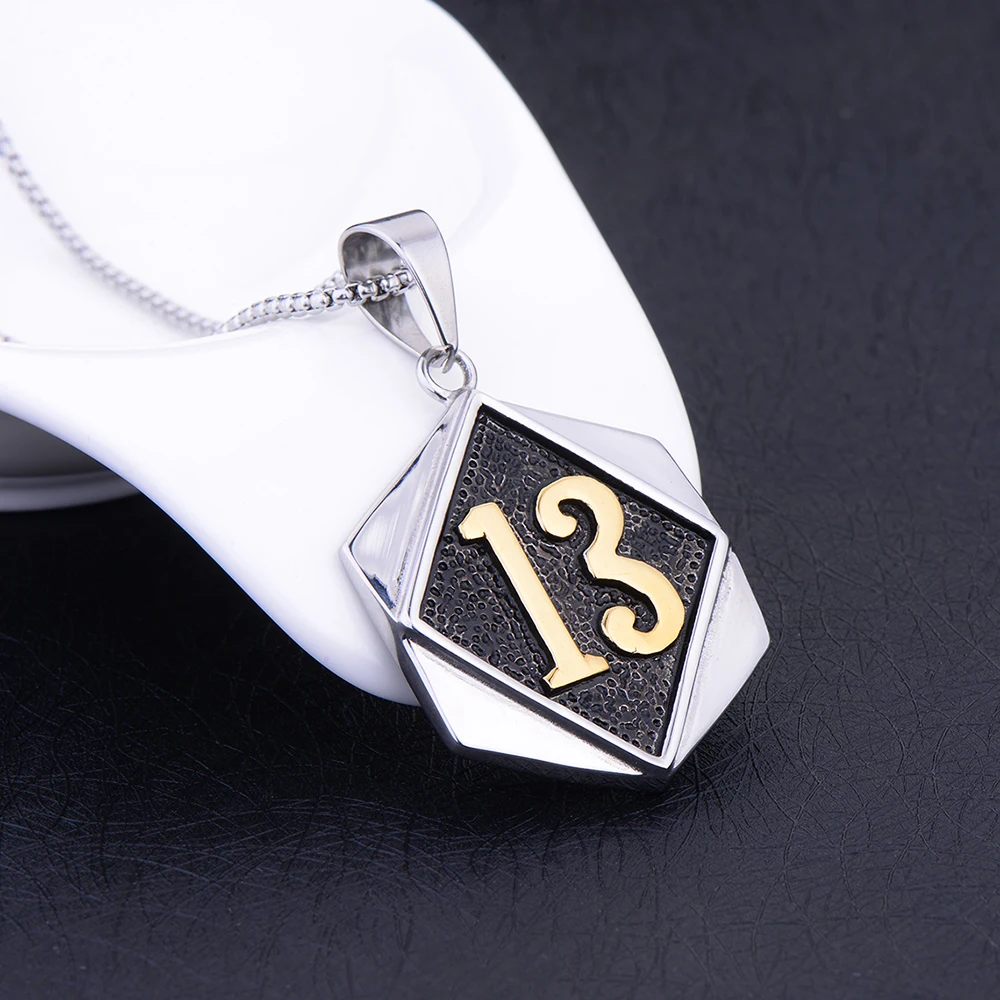 316l Stainless Steel Plated Gold Lucky Number 13 Pendant Necklace Hip ...
