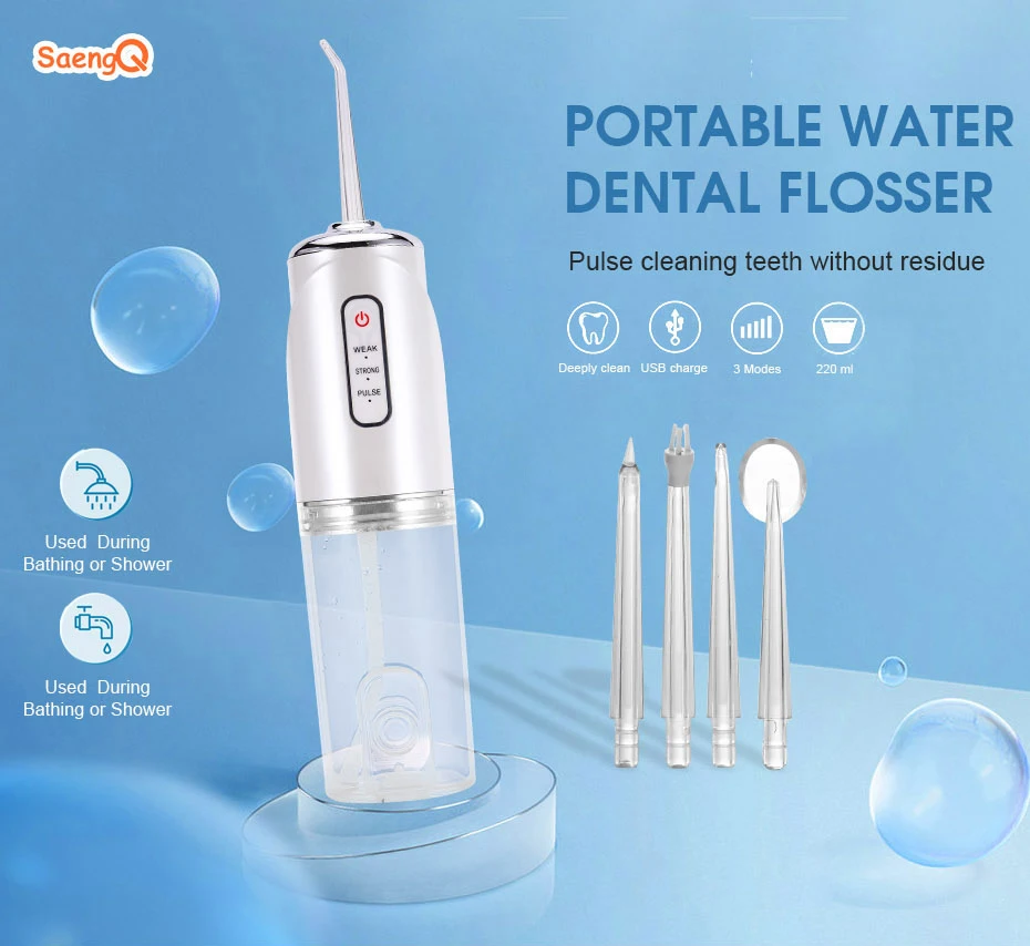 Blanc-220ml hydropulseur buccal Portable, Jet d'eau pour les dents, avec réservoir, nettoyant ...