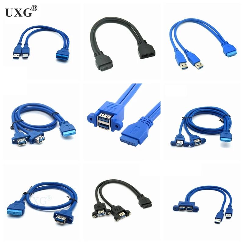 USB 3.0 Motherboard 20P Double Dual Port USB 3.0 Male to Female Screw ...