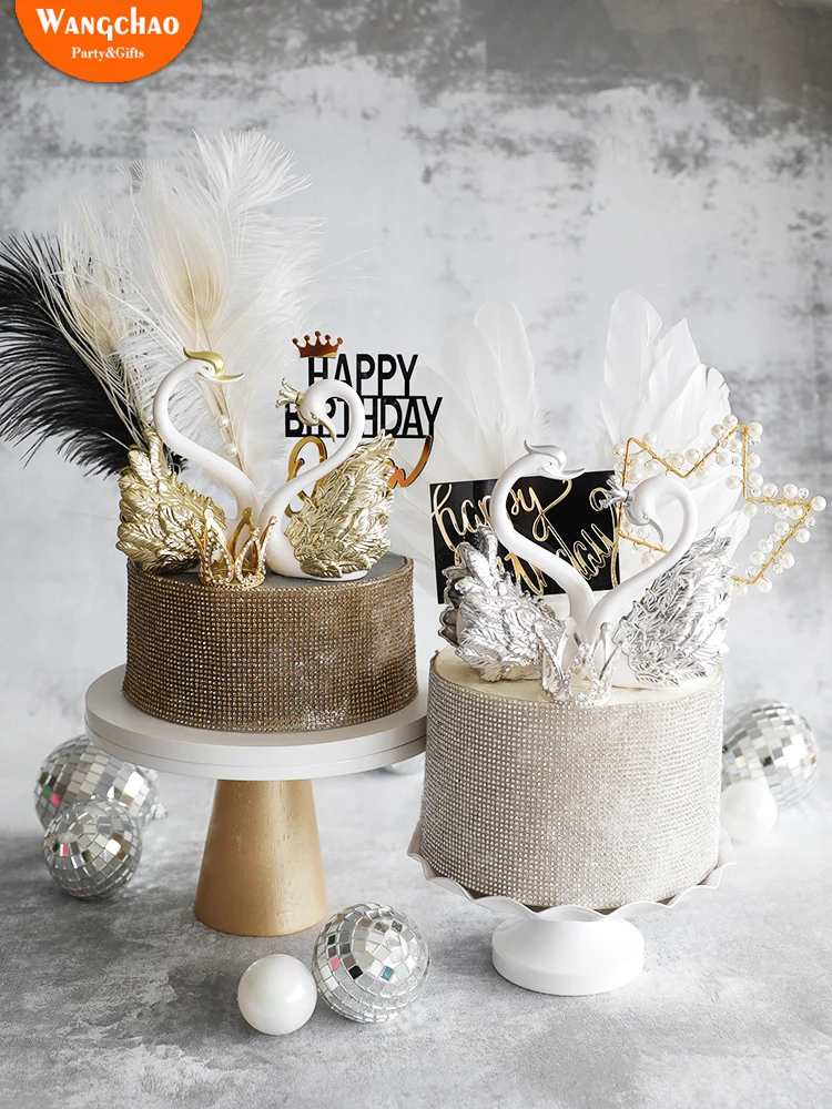 Романтические украшения для торта золотого и серебряного цвета с ...