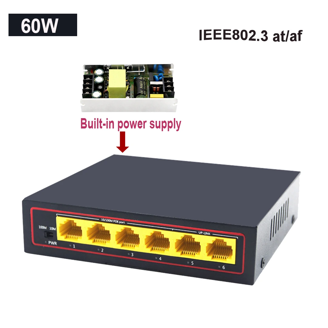 48 В POE коммутатор Ethernet 6 16 сетевые порты 10/100 Мбит/с порты ...