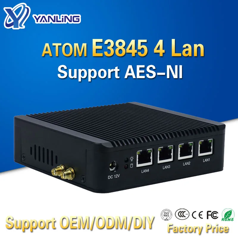 Pfsense fanless X86 mini pc VGA with ATOM E3845 CPU 4 Lan router ...