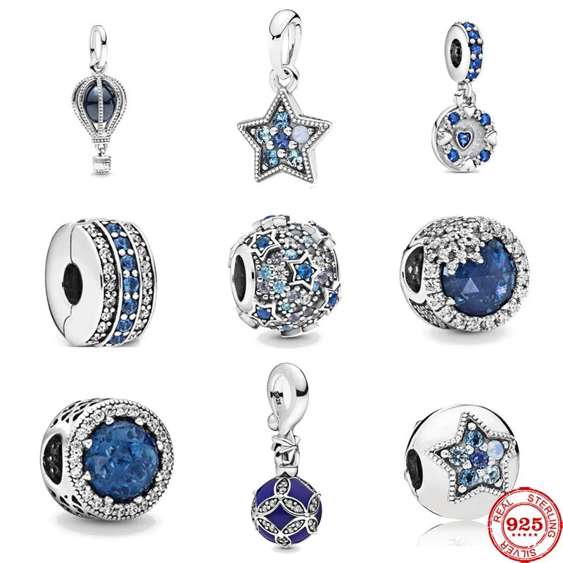 Special 925 Silver Blue Moon Star Ballon Charms Beads Fit Pandora ...