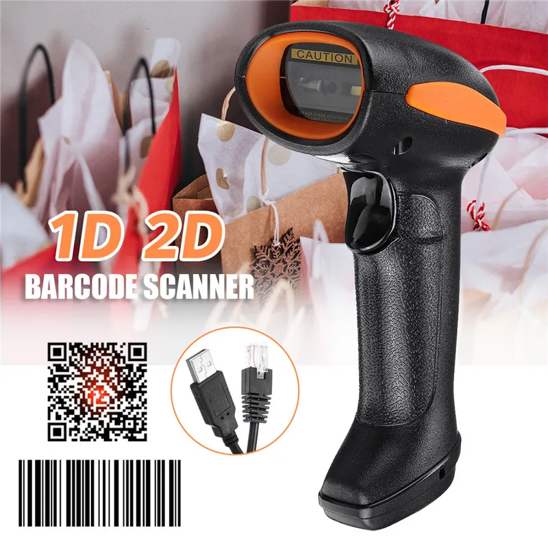 USB Handheld Barcode Scanner 2D/1D QR Code Receipt Handheld Wired Laser ...