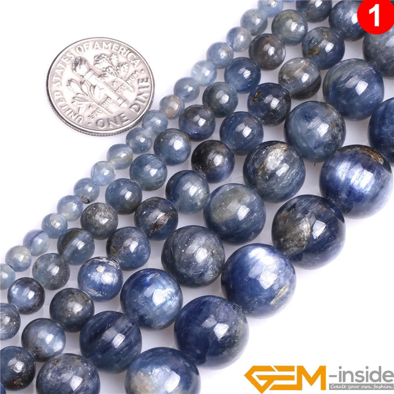 Natural Stone Round Blue Kyanite Beads For Jewelry Making Strand 15" Diy Bracelet Necklace Loose ...