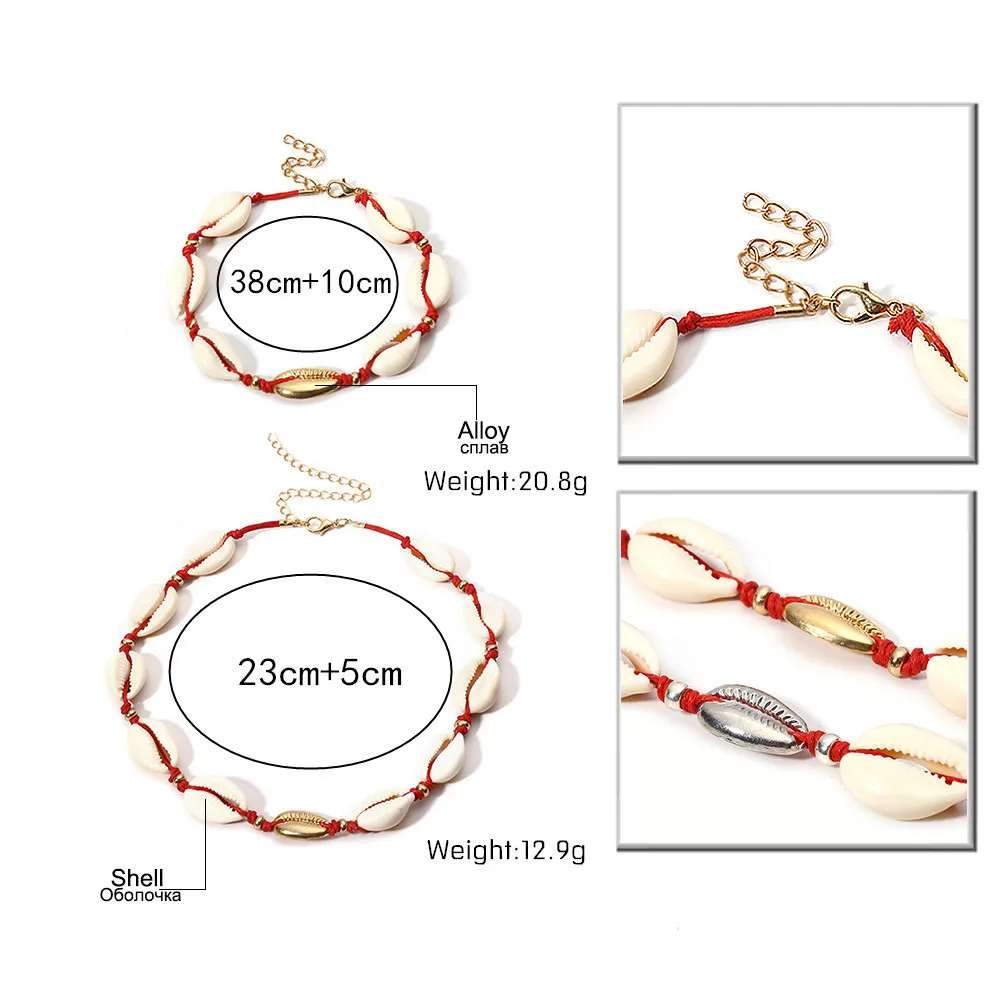 Bohemian Beach Necklace Gold Color Bead Shell Chain | Muduh Collection