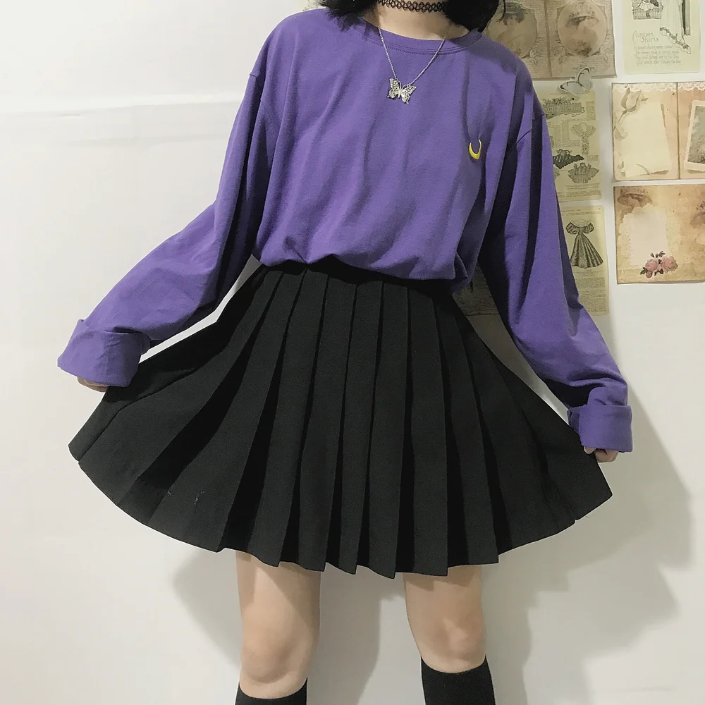 Camiseta morada para mujer, blusa holgada de manga larga con cuello ...