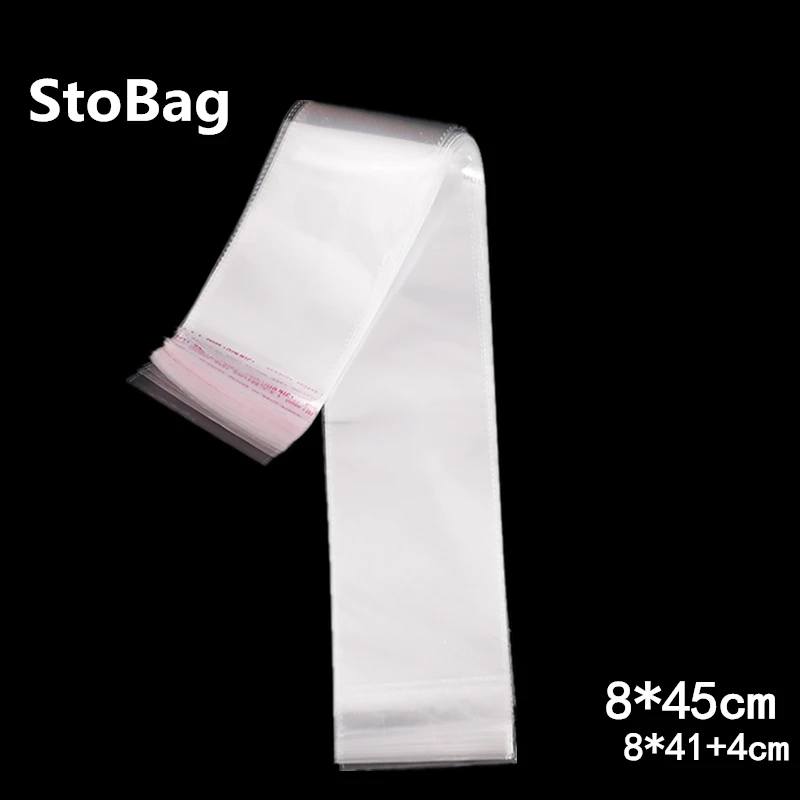 StoBag 200pcs 8*45cm Clear Self Adhesive Seal Cellophane Bag Gift Jewelry Packaging Long Slender ...