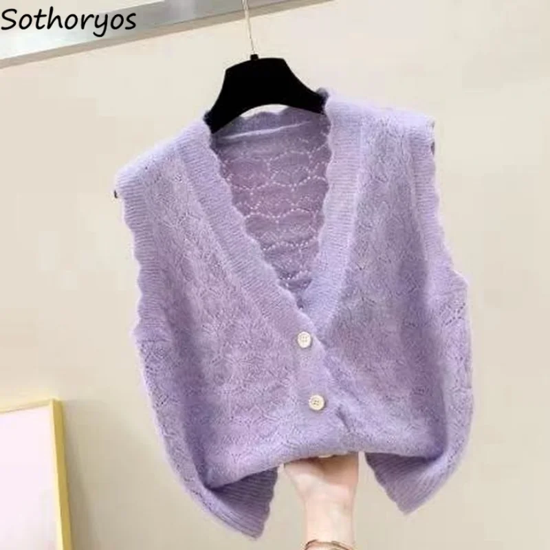 Suéter con cuello en V para mujer, chalecos sólidos, sencillos, de un solo pecho, Retro, dulce ...