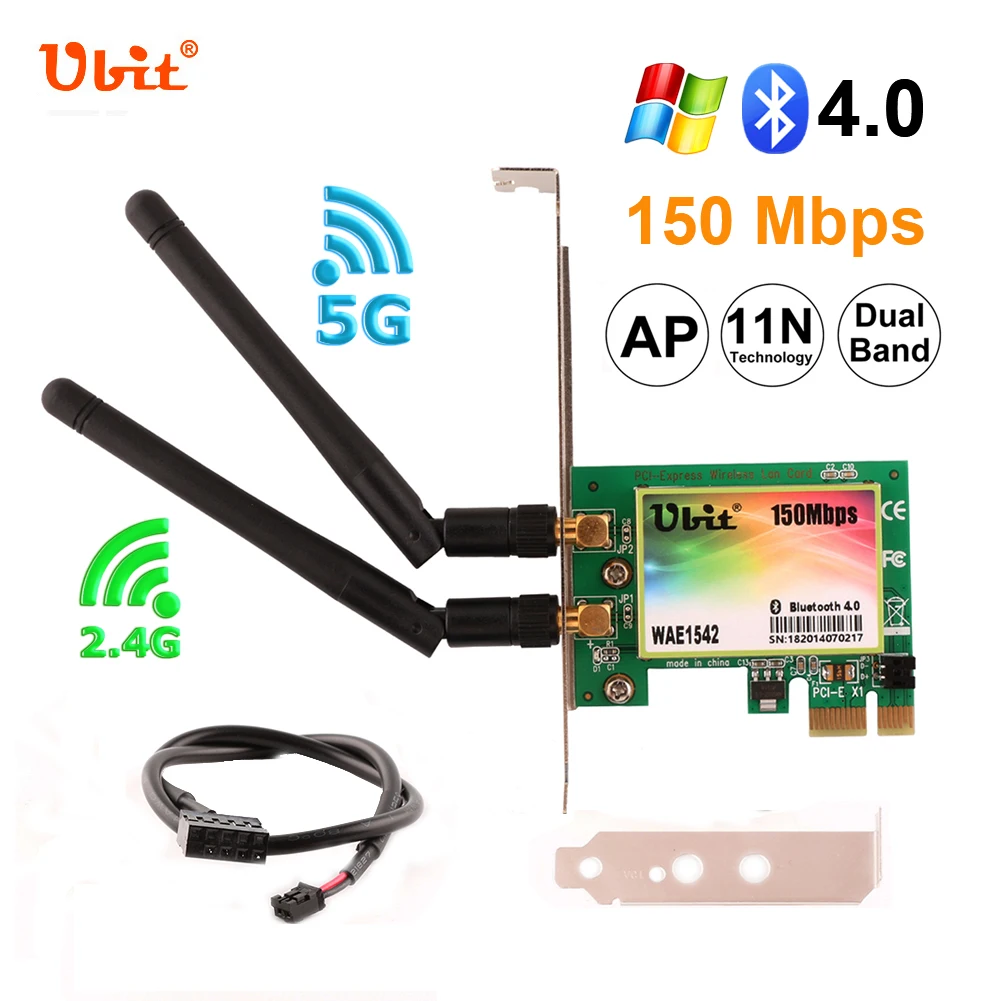 Ubit Bluetooth 4.0 Wireless Network Card PCI-Express X1 to X16 Function ...