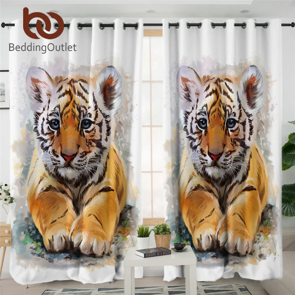 Beddingoutlet Tiger Curtains For Kitchen Watercolor Blackout Curtain ...