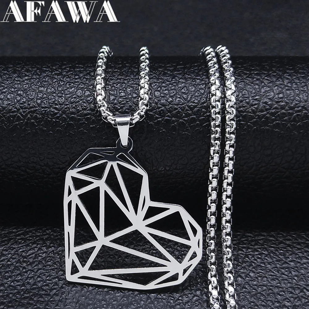 Edelstahl Geometrische Herz Kette Halsketten für Frauen/Männer Silber Farbe Anhänger Halskette ...