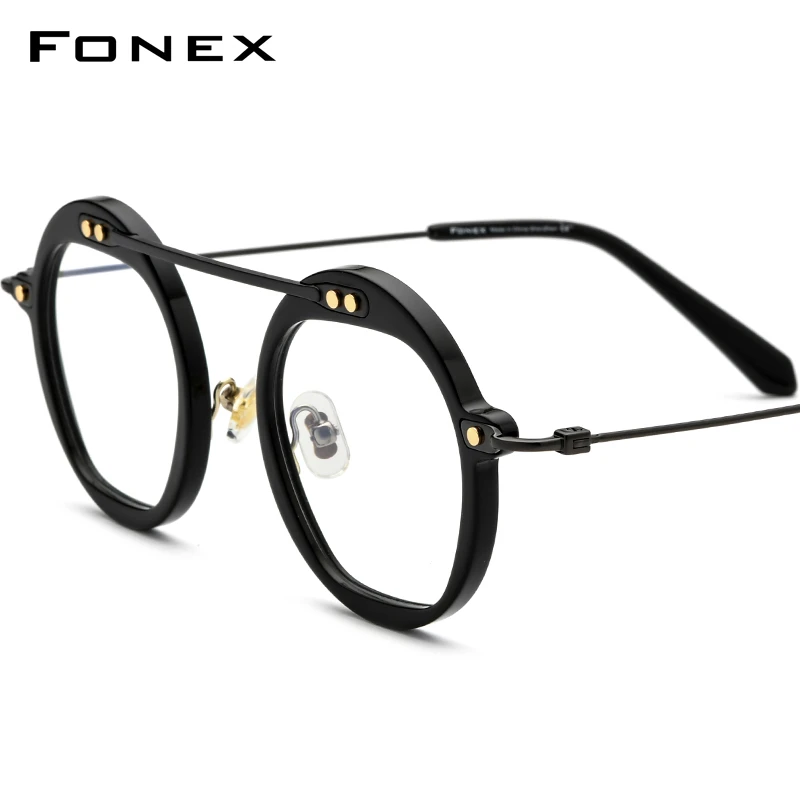 FONEX Acetate Titanium Glasses Frame Men 2021 New Retro Polygon ...
