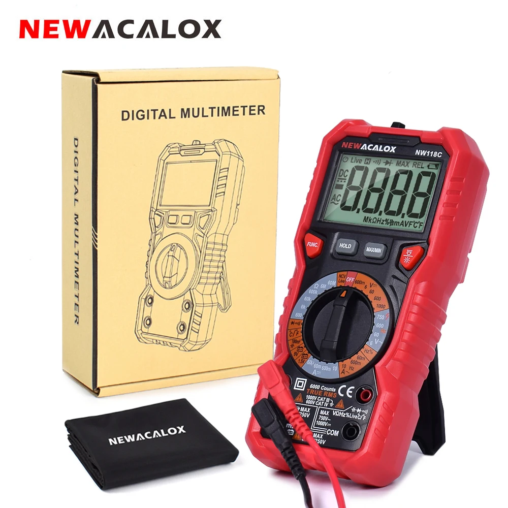 NEWACALOX NCV Digital Multimeter 6000 Counts Auto Multi Meter Ohm ...