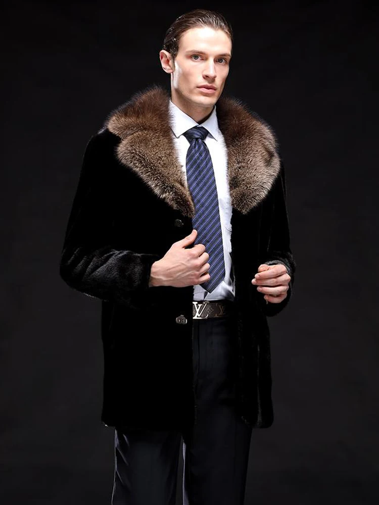 2020 New Real Mens Mink Fur Coat Fashion Long Outwear Genuine Leather ...