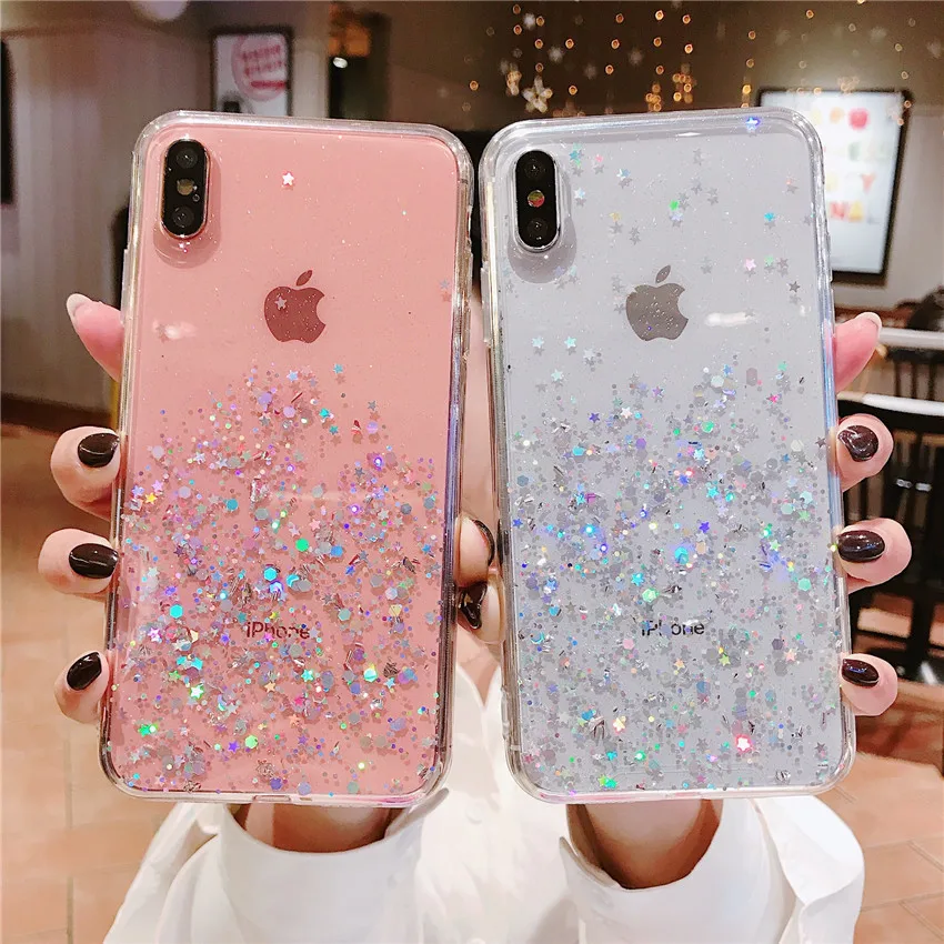 Glitter Star cases Color Silicone For iPhone 11 Case For iPhone 7 8 6 ...