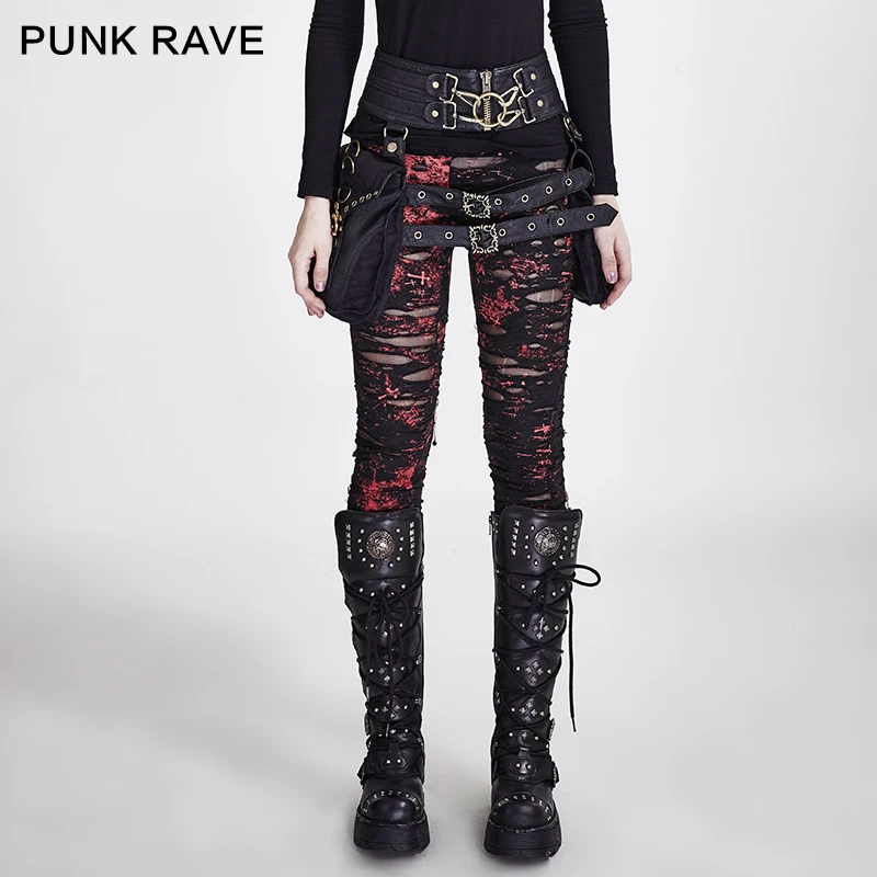 Punk Rave Gothic Women Broken Mesh Leggings High Elastic Holes ...