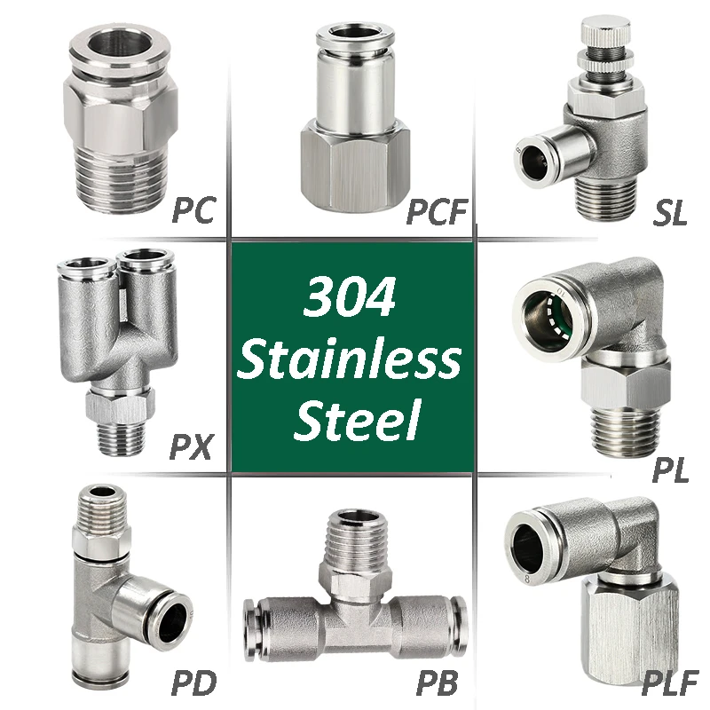 304 Stainless Steel Air Hose Fitting Pc Pcf Pl Sl Pneumatic Pipe ...