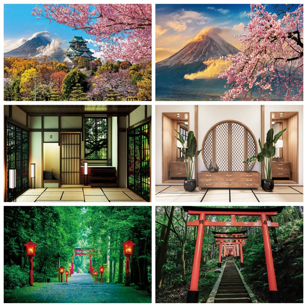 Japan Landscape Backdrop Japanese Cherry Blossoms Mount Fuji Scenery ...