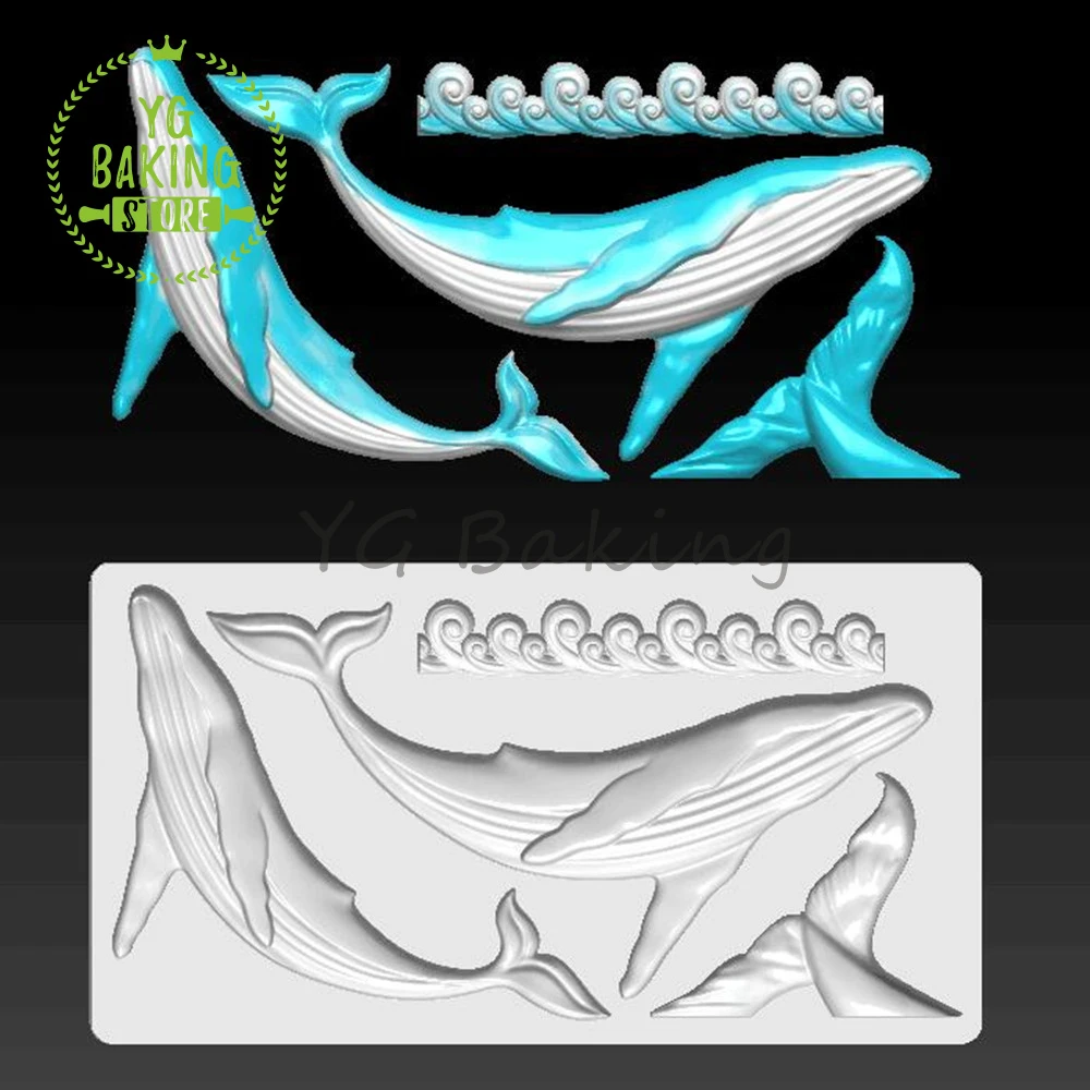 Dorica New Ocean Series Whale & Waves Design Silicone Mold Fondant Cake ...