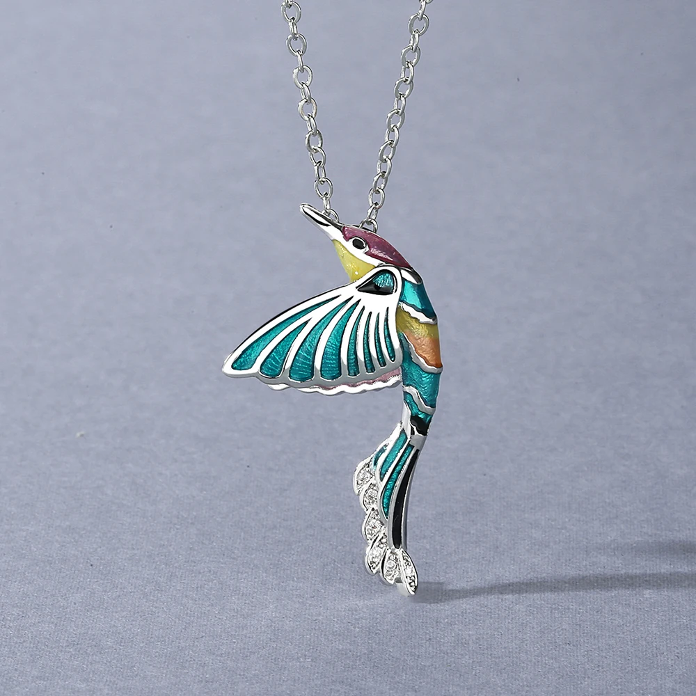 2022 Creative Hummingbird Pendant Necklace Color Epoxy Jewelry Bird ...