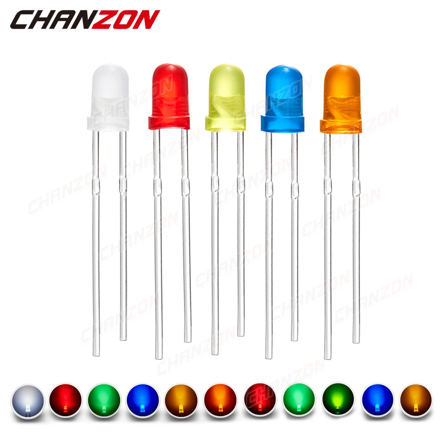 Diffused 3mm Led Diode Kit White Red Green Blue Yellow Orange 2V 3V ...