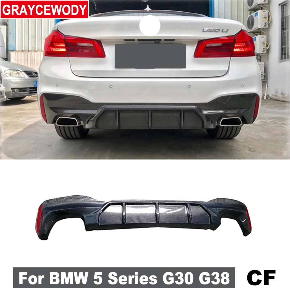 M5 Style Real Carbon Fiber Car Rear Bumper Lip Diffuser with Light ...