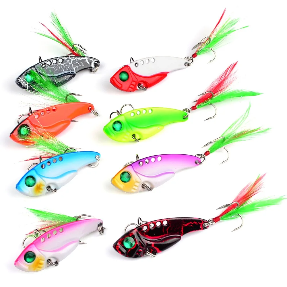 Evil 1pcs Metal VIB 11g/5.5cm Fishing Lure Vibration Spoon Hard Baits with Feather Crankbait ...