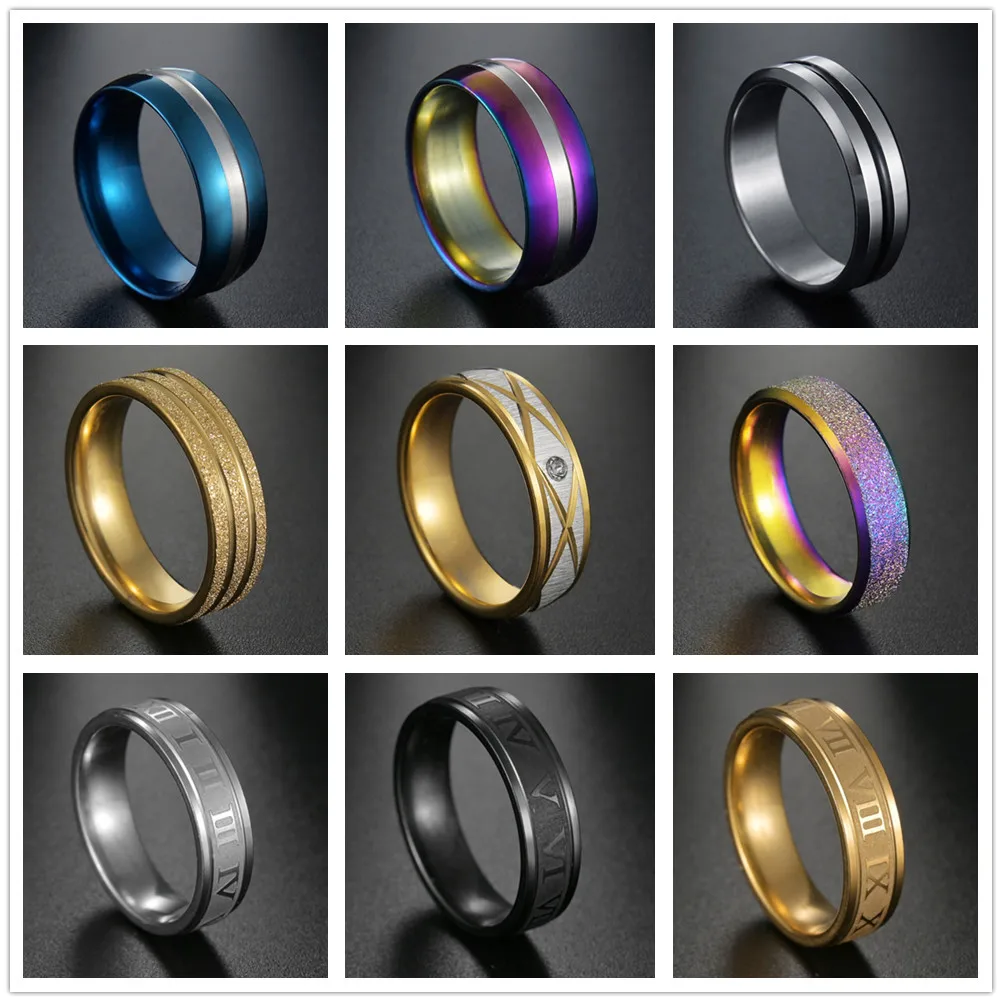 Punk-Blue-Gold-Silver-Color-Groove-Rings-Stainless-Steel-Ring-For-Men ...