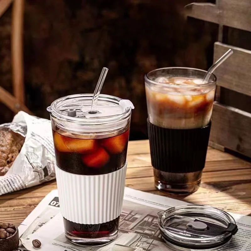 450ml-With-Straw-Glass-Coffee-Cup-Thick-Glass-Mug-Milk-Juice-Cup ...