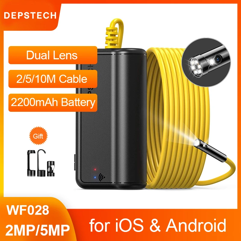Depstech Dual Lens 2mp 5mp Wireless Endoscope Camera Snake Inspection ...