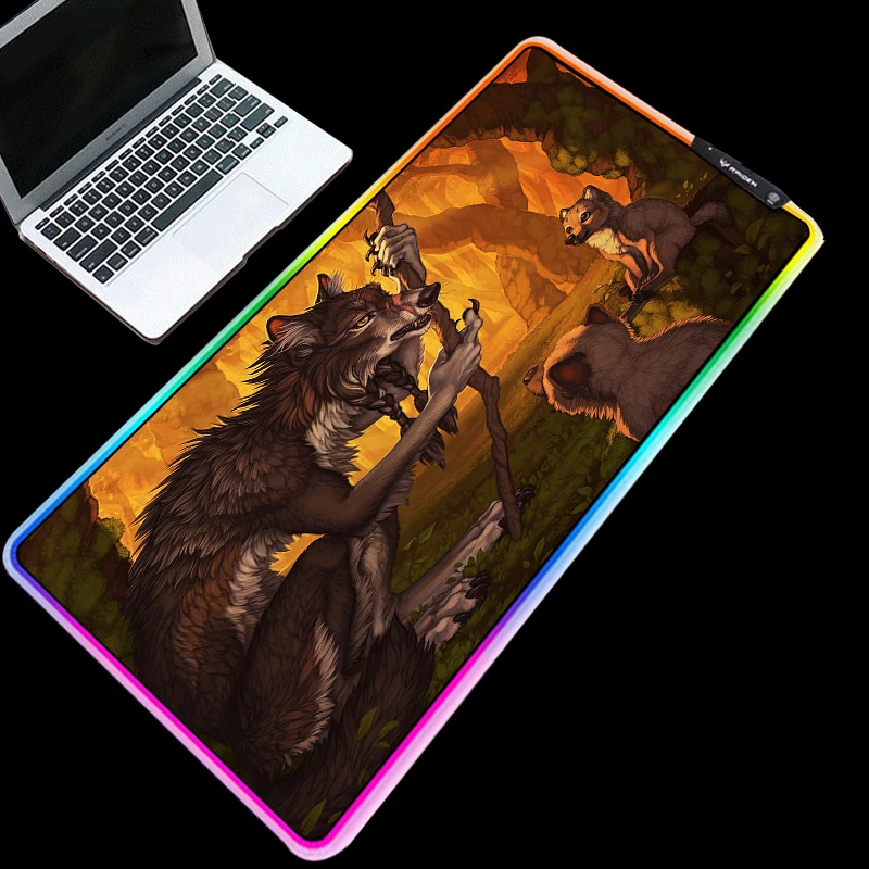 Mairuige Charge RGB Gaming Mouse Pad Cold Glow LED Color Lock Edge Wolf ...