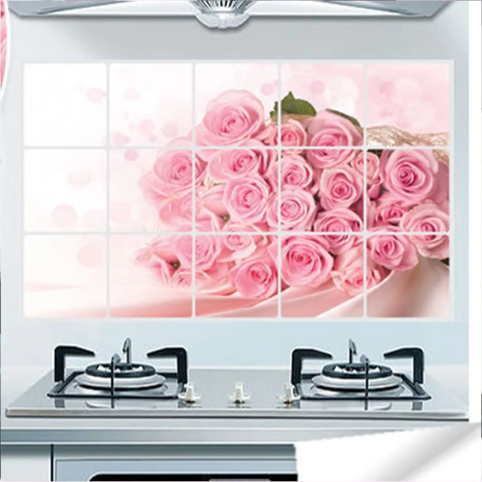 Jaamso Royals Pink Black Creem PVC Vinyl Roses Kitchen Wall Stickers ...