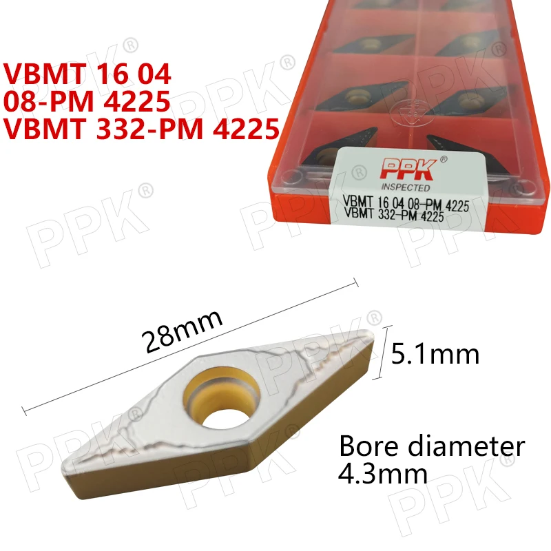 10PCS VBMT 16 04 08 PM 4225 VBMT 332 PM 422 초경 인서트 선삭 공구 선반 커터 밀링 커터 ...