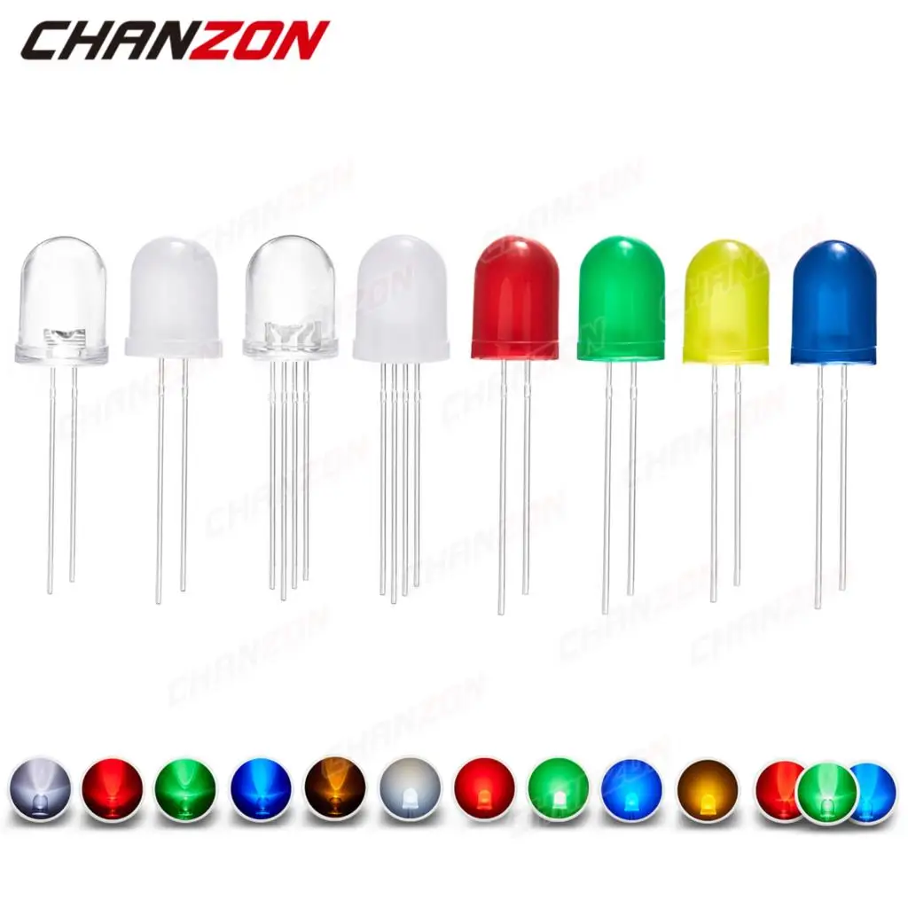 50Pcs-10mm-LED-Diode-White-Red-Green-Blue-Yellow-RGB-Tricolor-Common ...