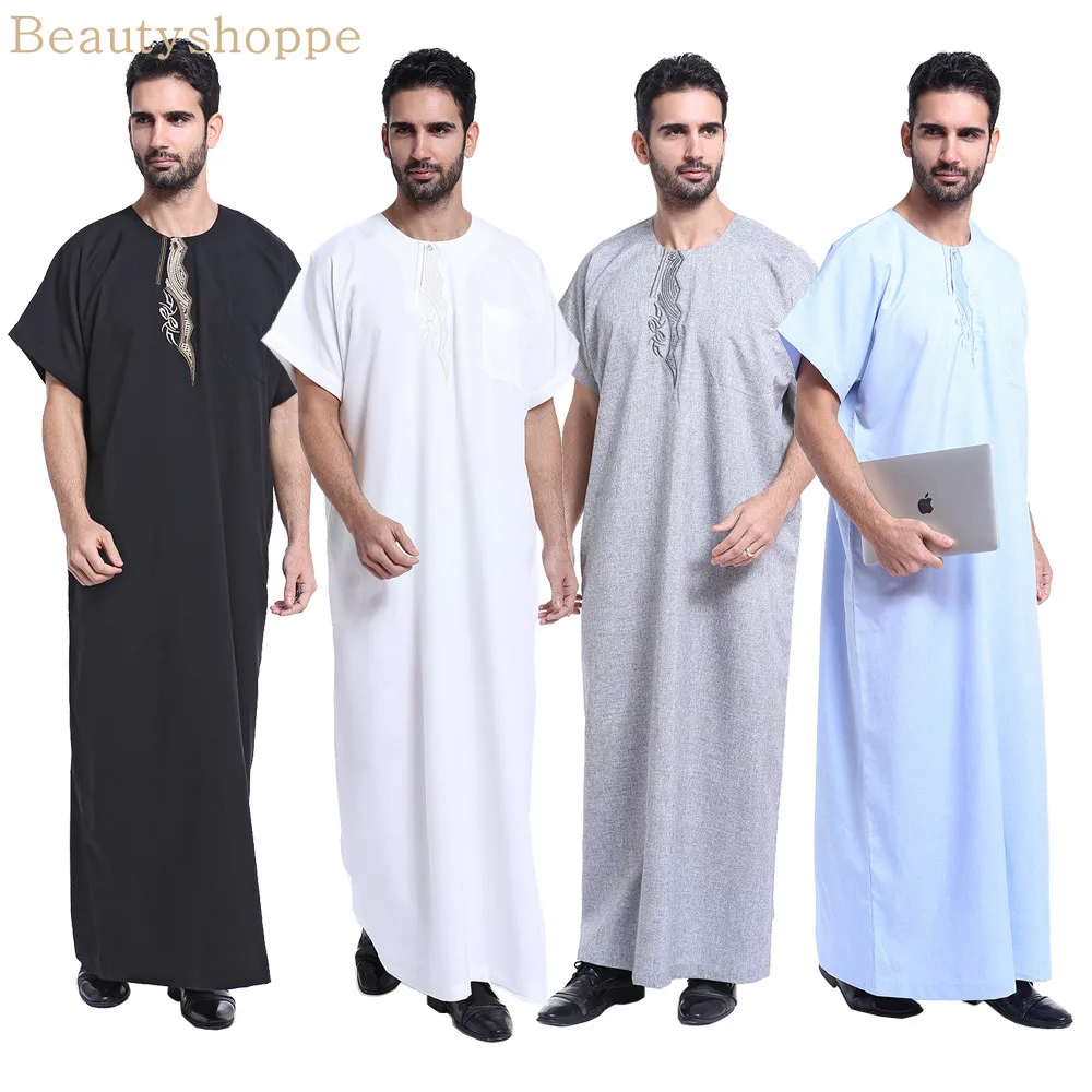 Islamic-Clothing-Men-Muslim-Robe-Arab-Thobe-Ramadan-Costumes-Solid ...