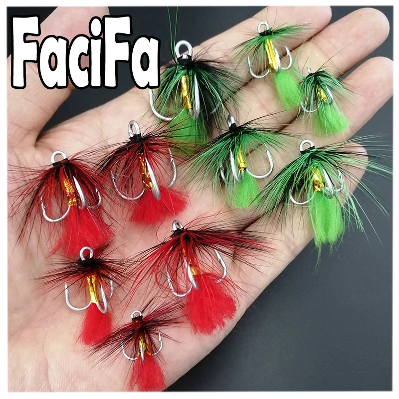 10pcs Feather Treble Hook Strong Treble Fishing Hook Silvery Saltwater ...