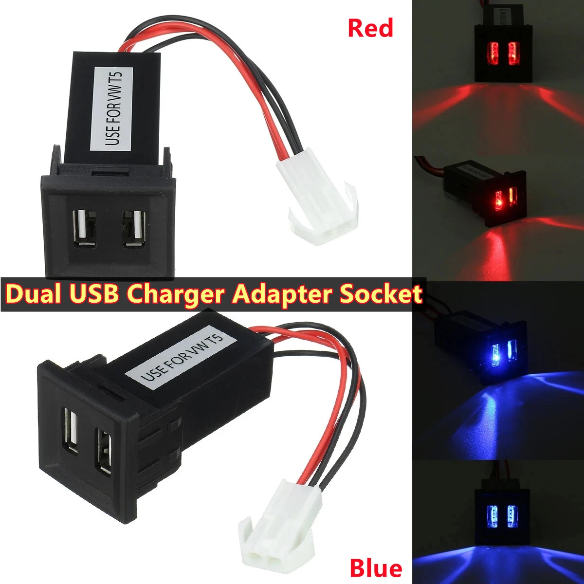 Red/blue Car Charger Dual Usb Auto Vehicle Power Inverter Converter ...