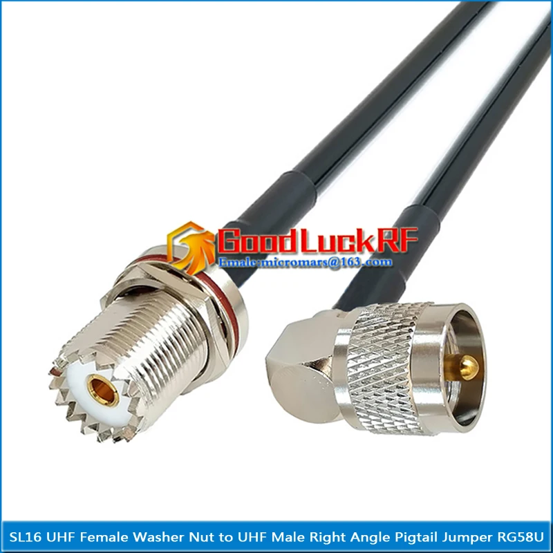 SL16 UHF Male Right Angle 90 Degree to UHF Female Washer Nut Connector Pigtail Jumper RG-58 RG58 ...