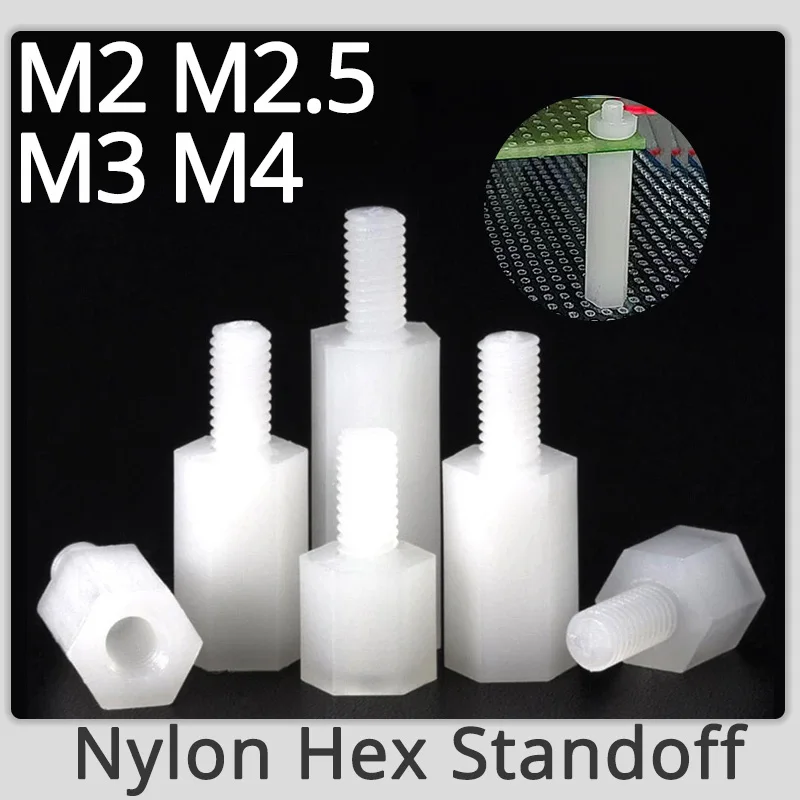 50pcs M2 M2.5 M3 M4 Nylon Hex Male Female Standoff Threaded Pillar ...