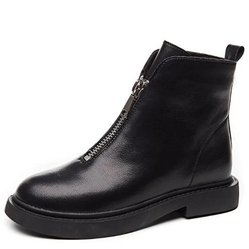New-Front-Zipper-Genuine-Leather-Autumn-Winter-Ankle-Boots-Martin-Boots ...
