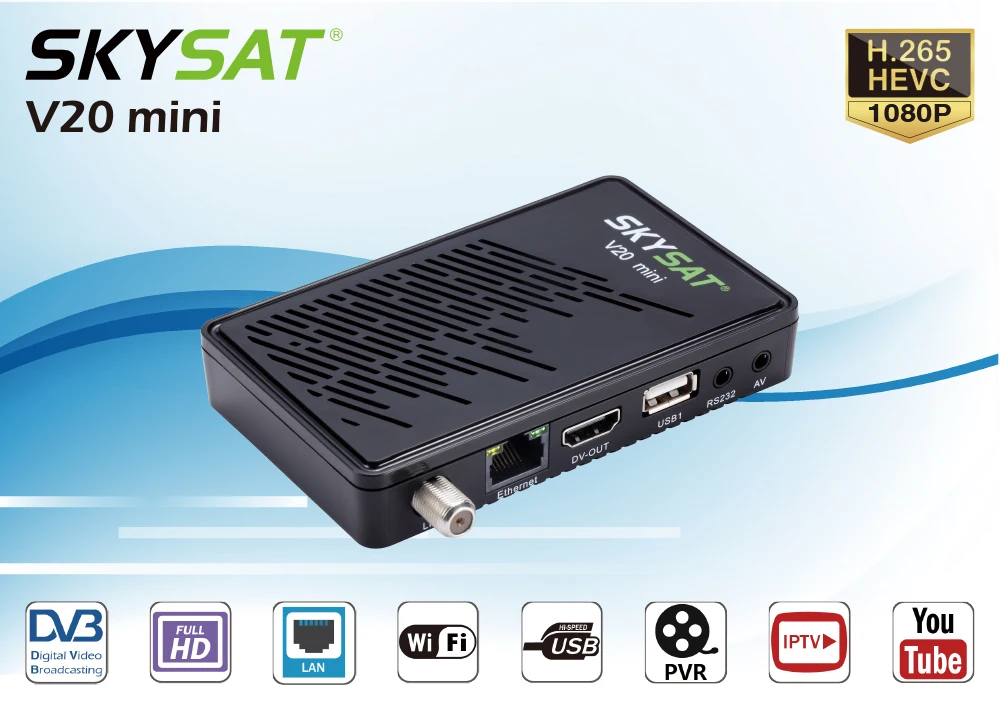 10pcs skysat v20 mini DVB S2 receptor de satélite h.265 hevc nenhum iks ...