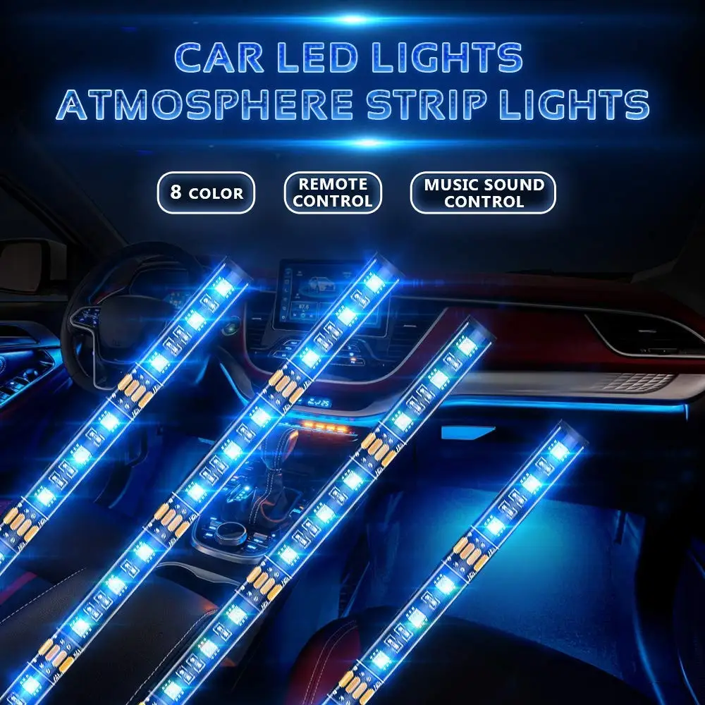Multicolor-Led-Car-Interior-Atmosphere-Light-4pcs-Colorful-RGB-Strip ...