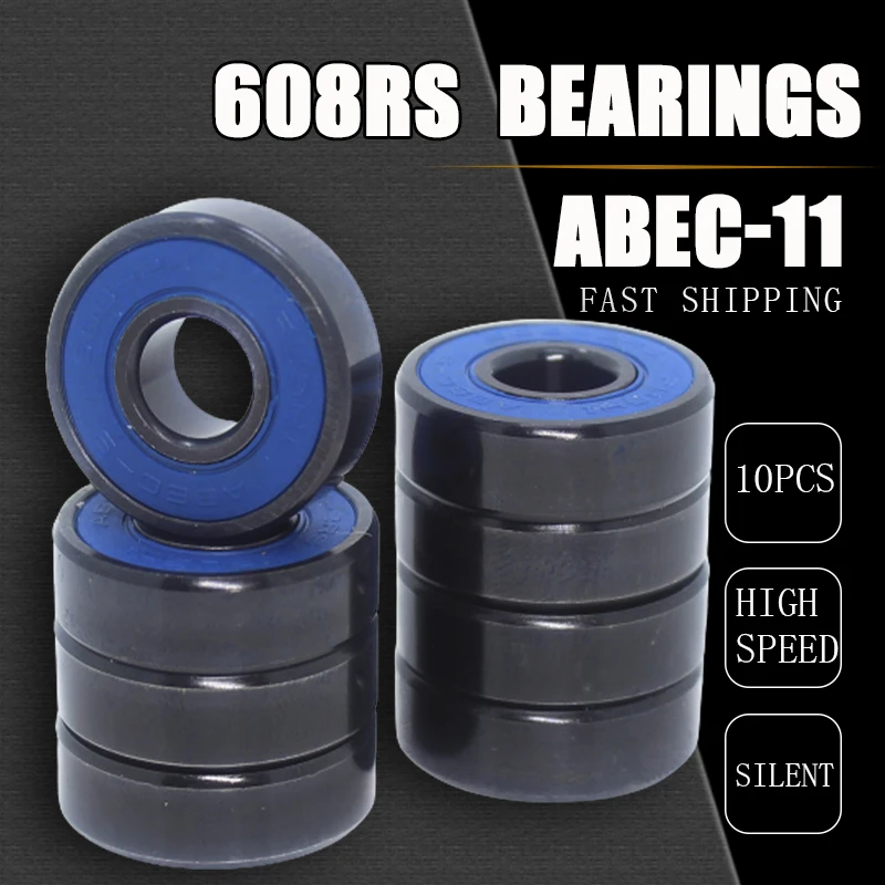 608RS ABEC 11 Skateboard 608 Black Scooter Bearings 8x22x7 mm 10Pcs 608 ...