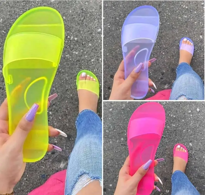 New Women Jelly Slippers Ladies Candy Slides Summer Beach Slippers Plus ...