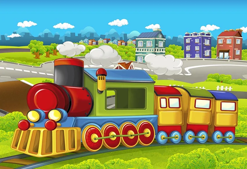 Cartoon Train Baby Photo Backgrounds Vinyl Kids Birthday Photography ...