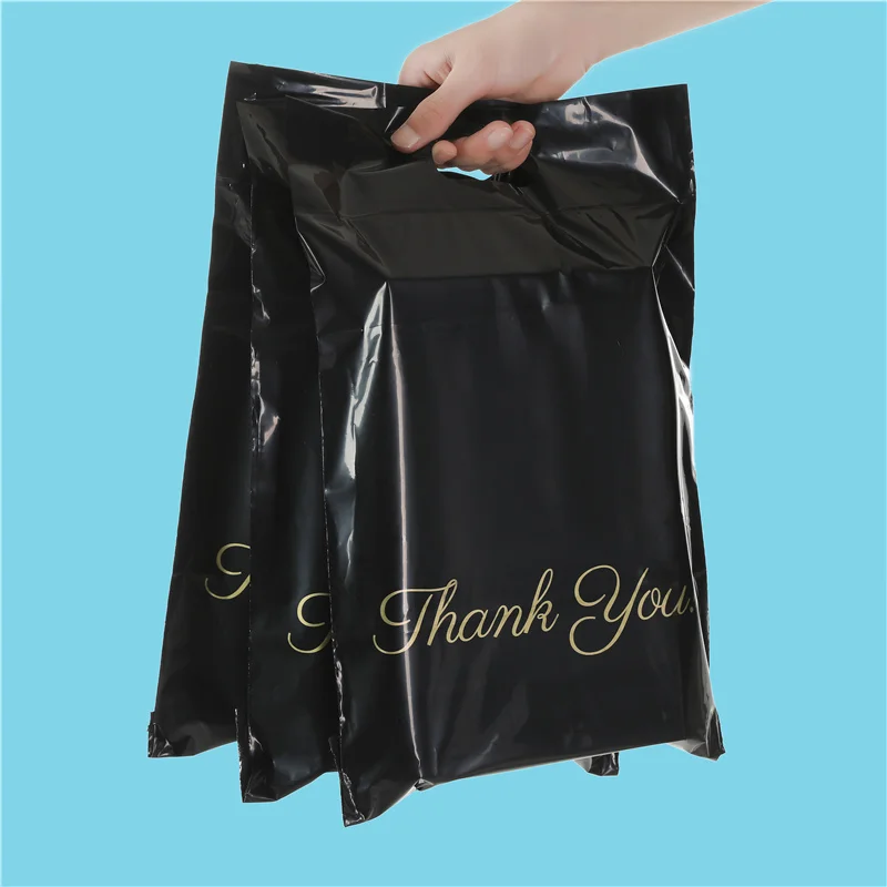 50pcs-Gold-Black-Handle-Express-Bag-Thank-you-Tote-Mailing-Bag-Courier ...