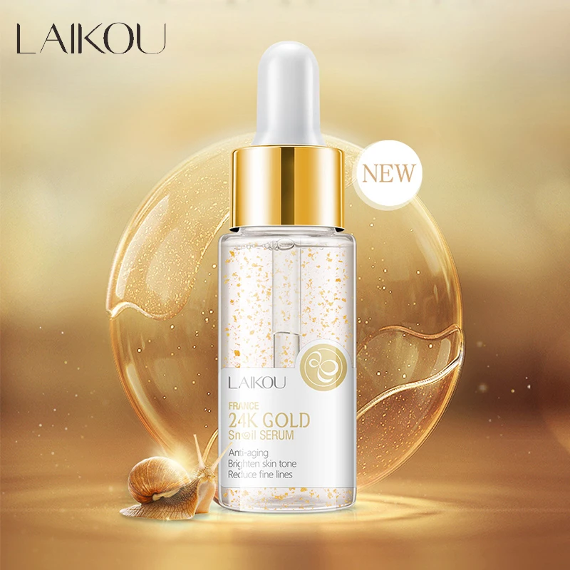 LAIKOU 24K Gold Snail Face Serum Anti-Aging Hyaluronic Acid Whitening Essence Nicotinamide ...